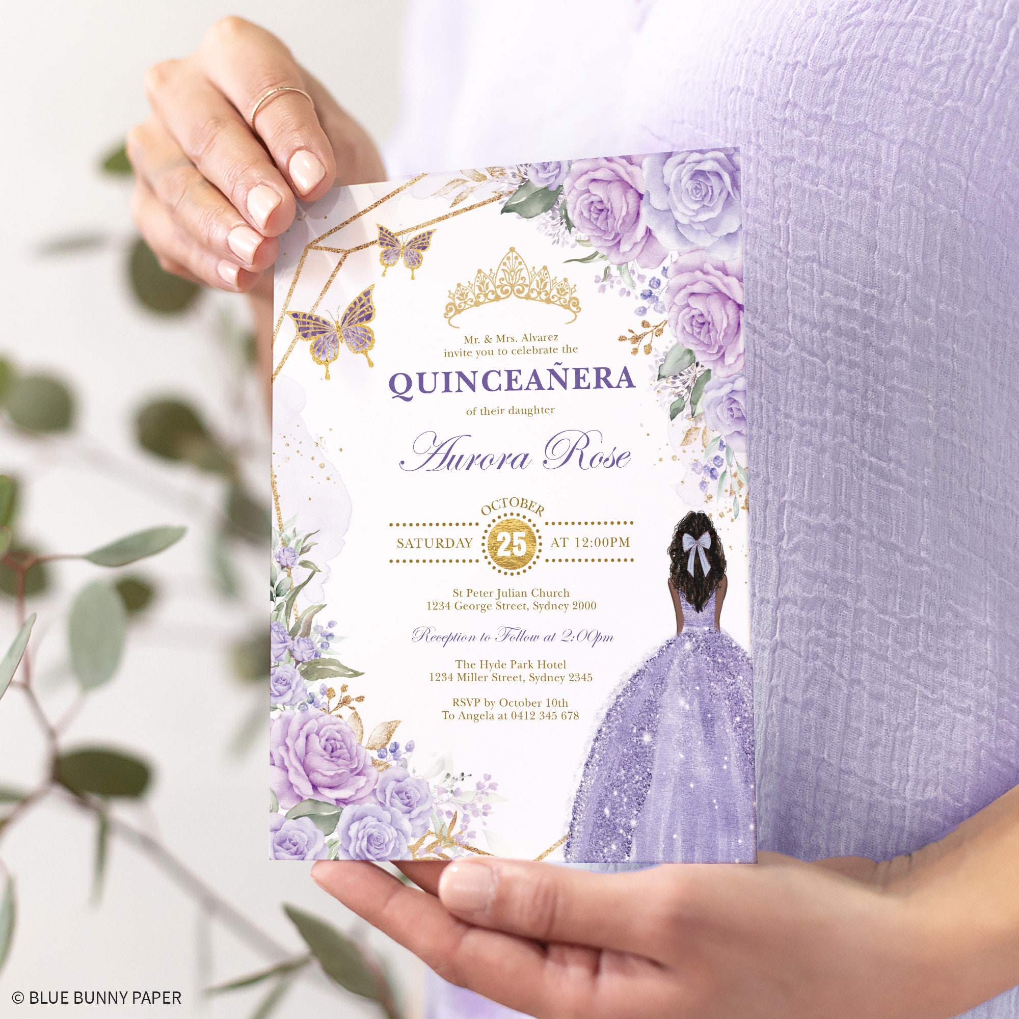 Purple Quinceanera Invitation Brown Skin Curly Hair Mis Quince - Etsy