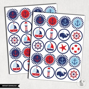 NAUTICAL CUPCAKE TOPPERS. Nautical Baby Shower Printables. Navy Anchor ...
