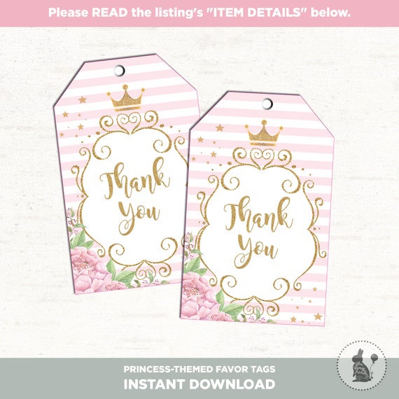 Pink and Gold Favor Tags. Princess Thank You Tags . Princess Birthday ...