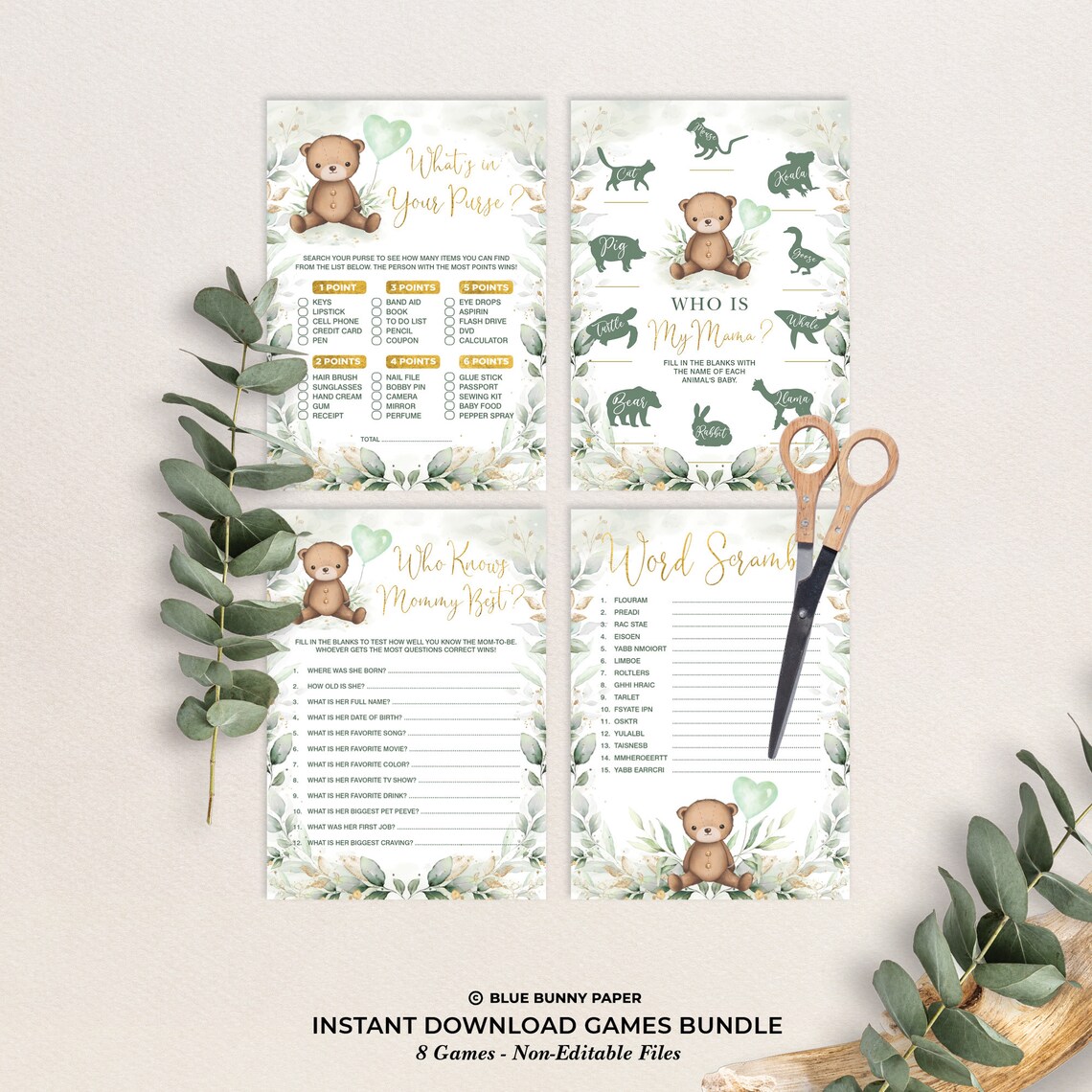 Teddy Bear Baby Shower Games Bundle Bear Balloon Games - Etsy