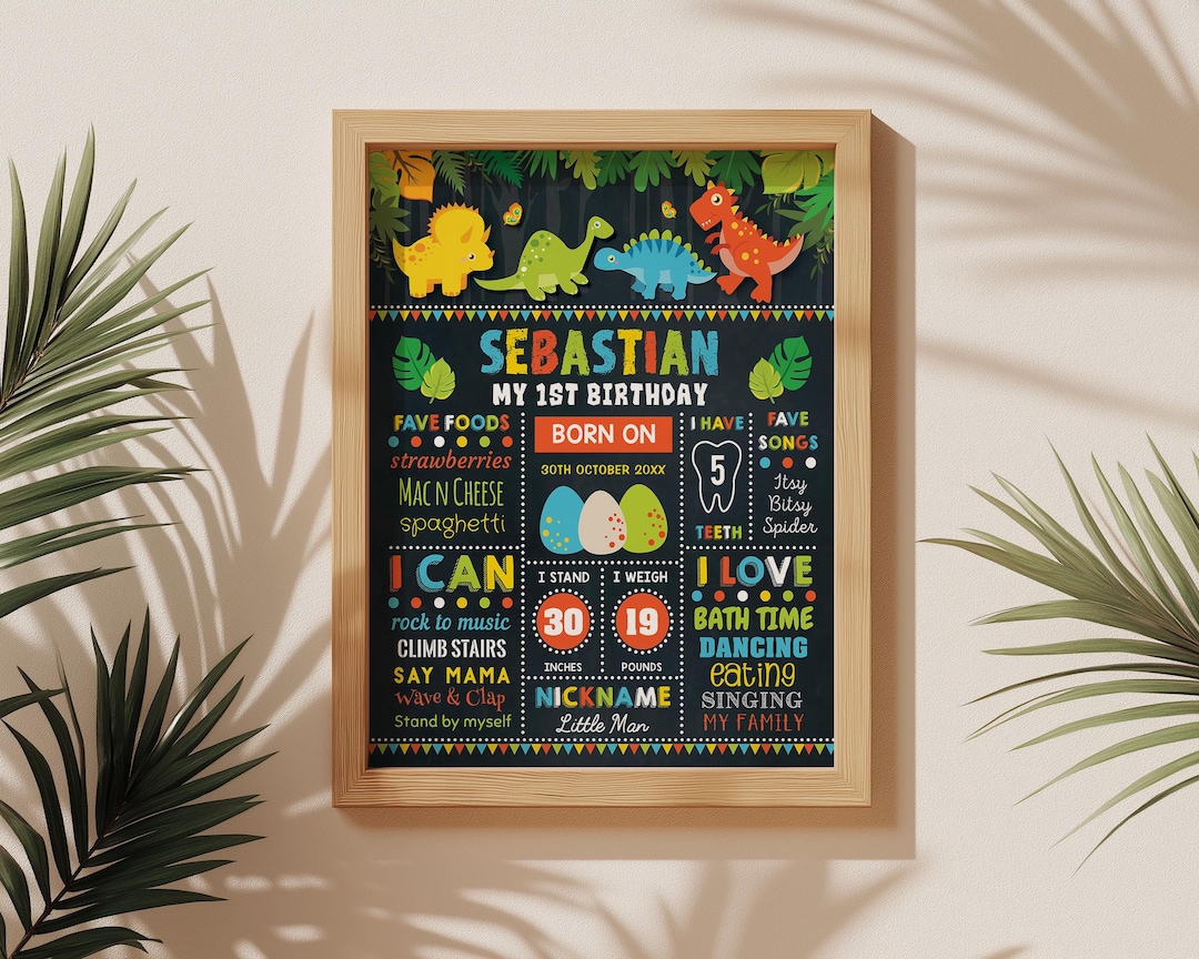 Dinosaur Birthday Milestone Poster | Boy Dino Birthday Sign Baby ...