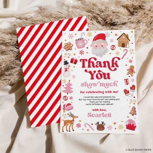 Editable Christmas Birthday Thank You Card Oh What Fun Christmas Girl ...