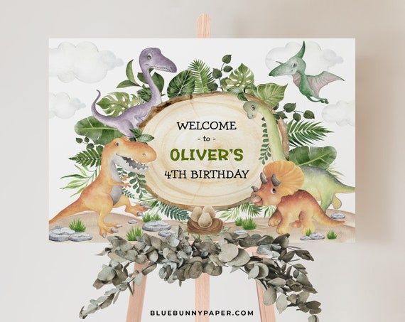 EDITABLE Dinosaur Birthday Welcome Sign, Greenery Dino Theme Party ...