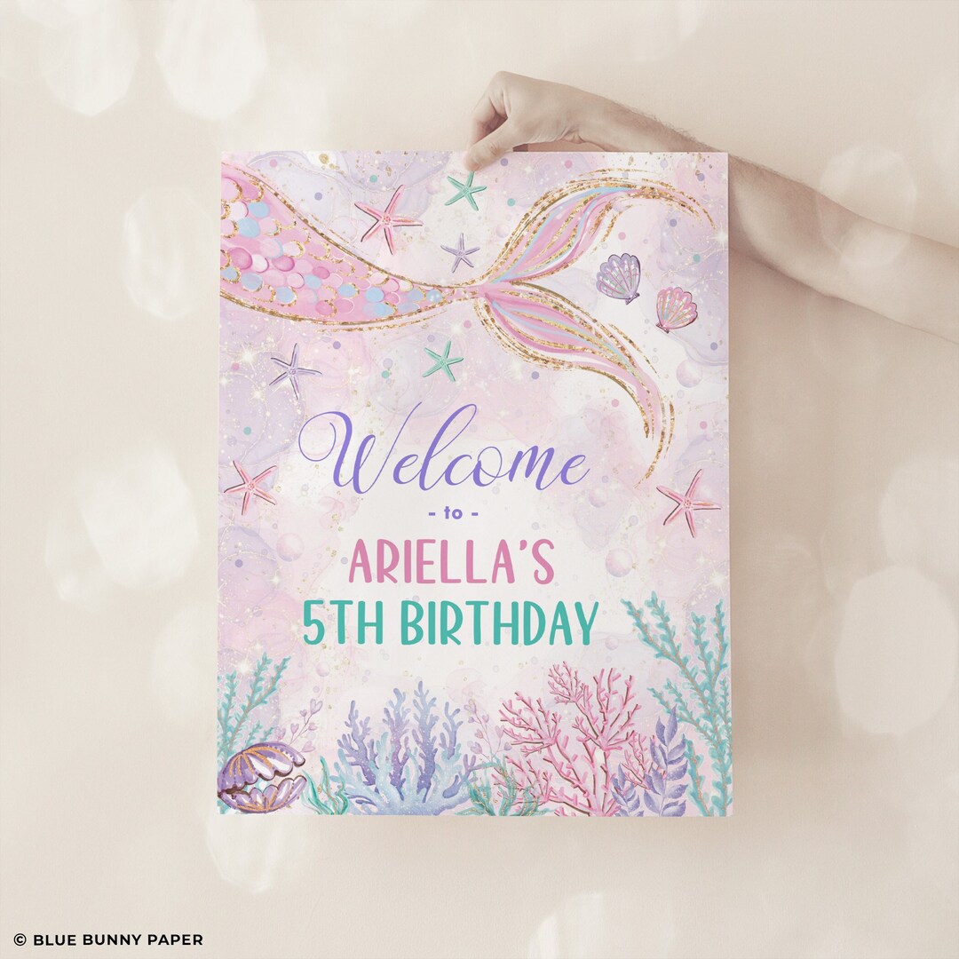 Editable Mermaid Birthday Welcome Sign Under the Sea Party Decor Pink ...