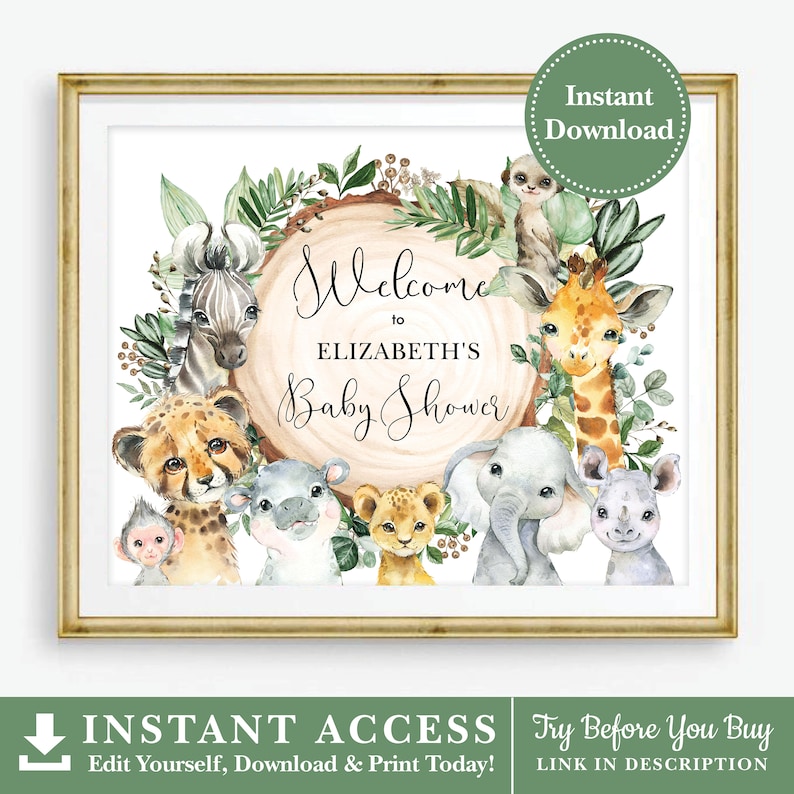 EDITABLE Rustic Safari Baby Shower Welcome Sign. Wild One Jungle ...