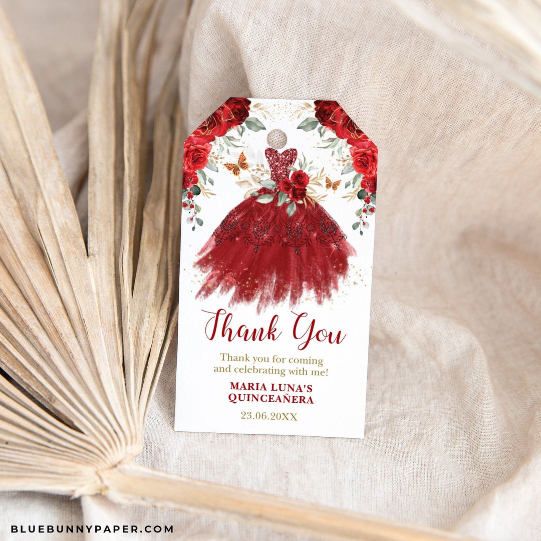 Red Floral Quinceanera Favor Tag EDITABLE Mis Quince 15 Anos Thank You ...