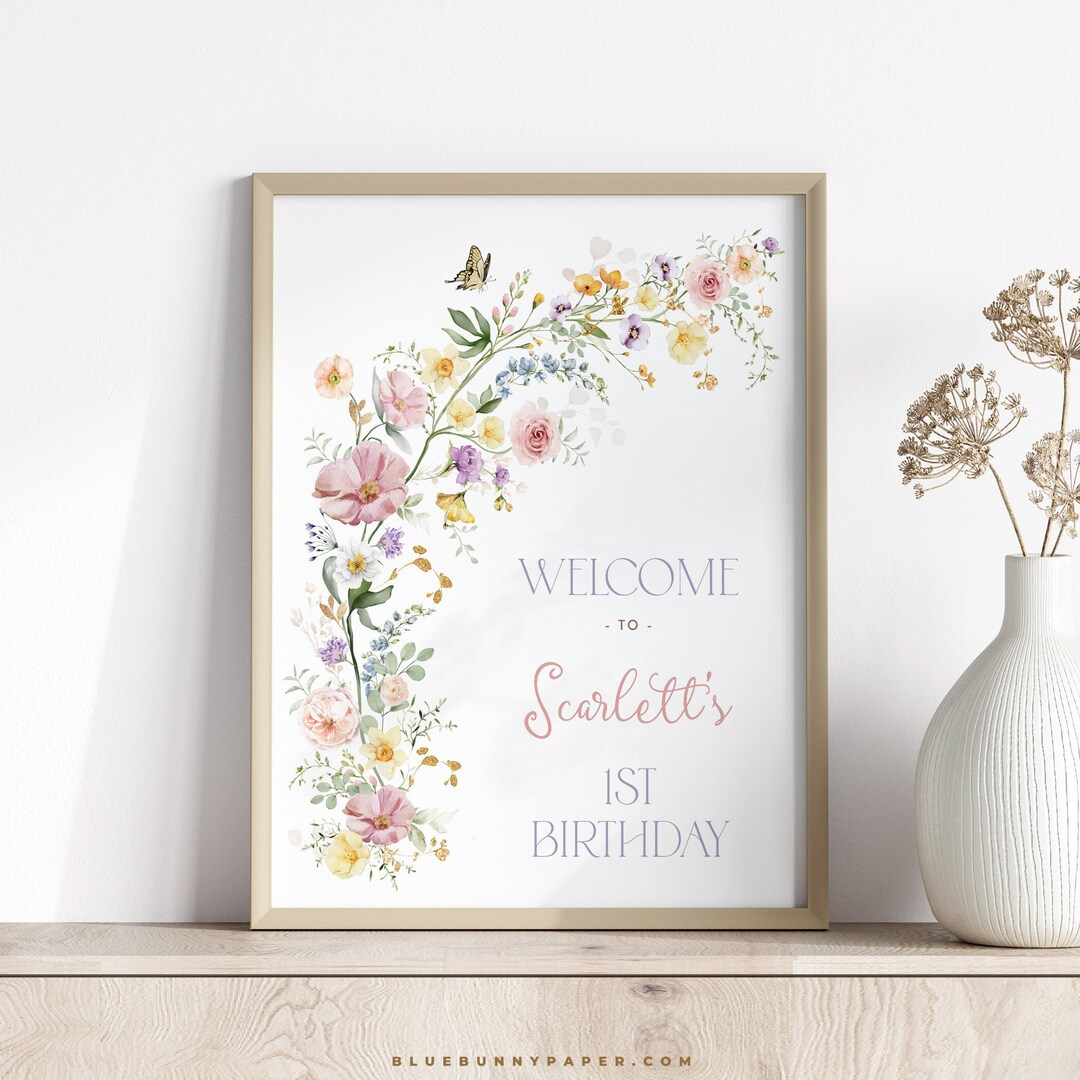 Spring Wildflower Birthday Welcome Sign Soft Garden Flowers Decor Sign ...