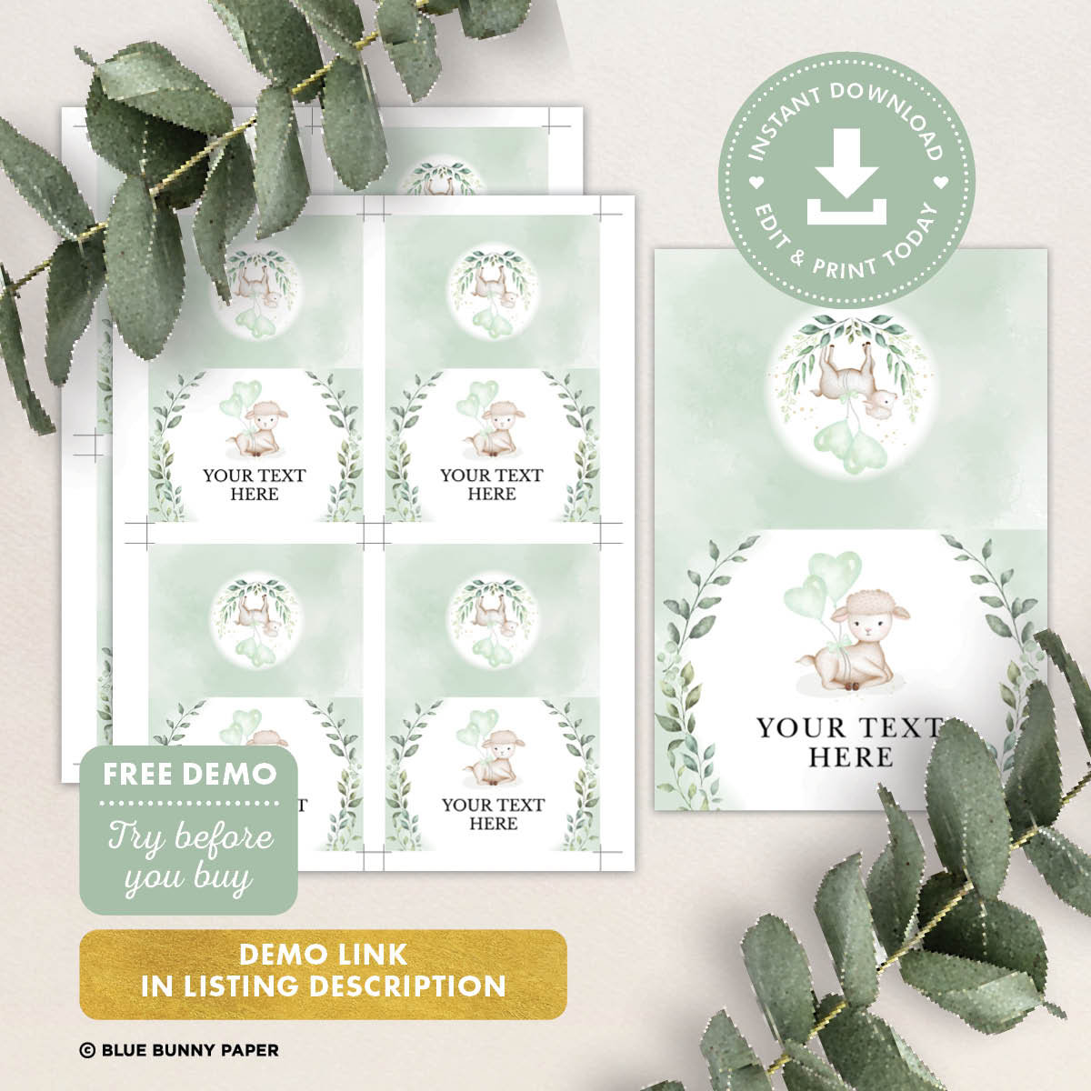 Greenery Lamb Food Tent Labels Baby Sheep Place Cards | Etsy