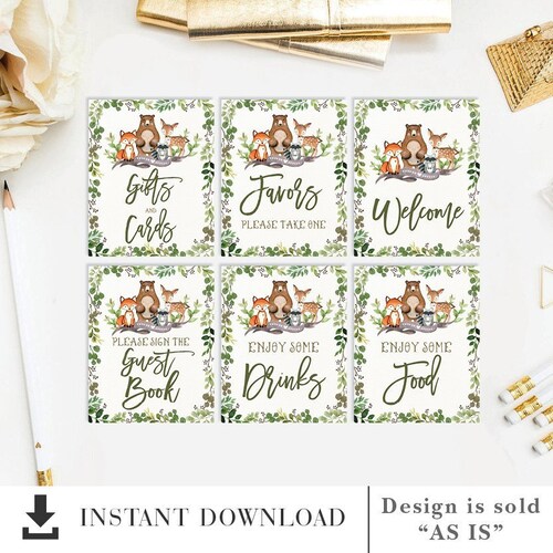 Woodland Animals Baby Shower Table Signs. Forest Greenery - Etsy