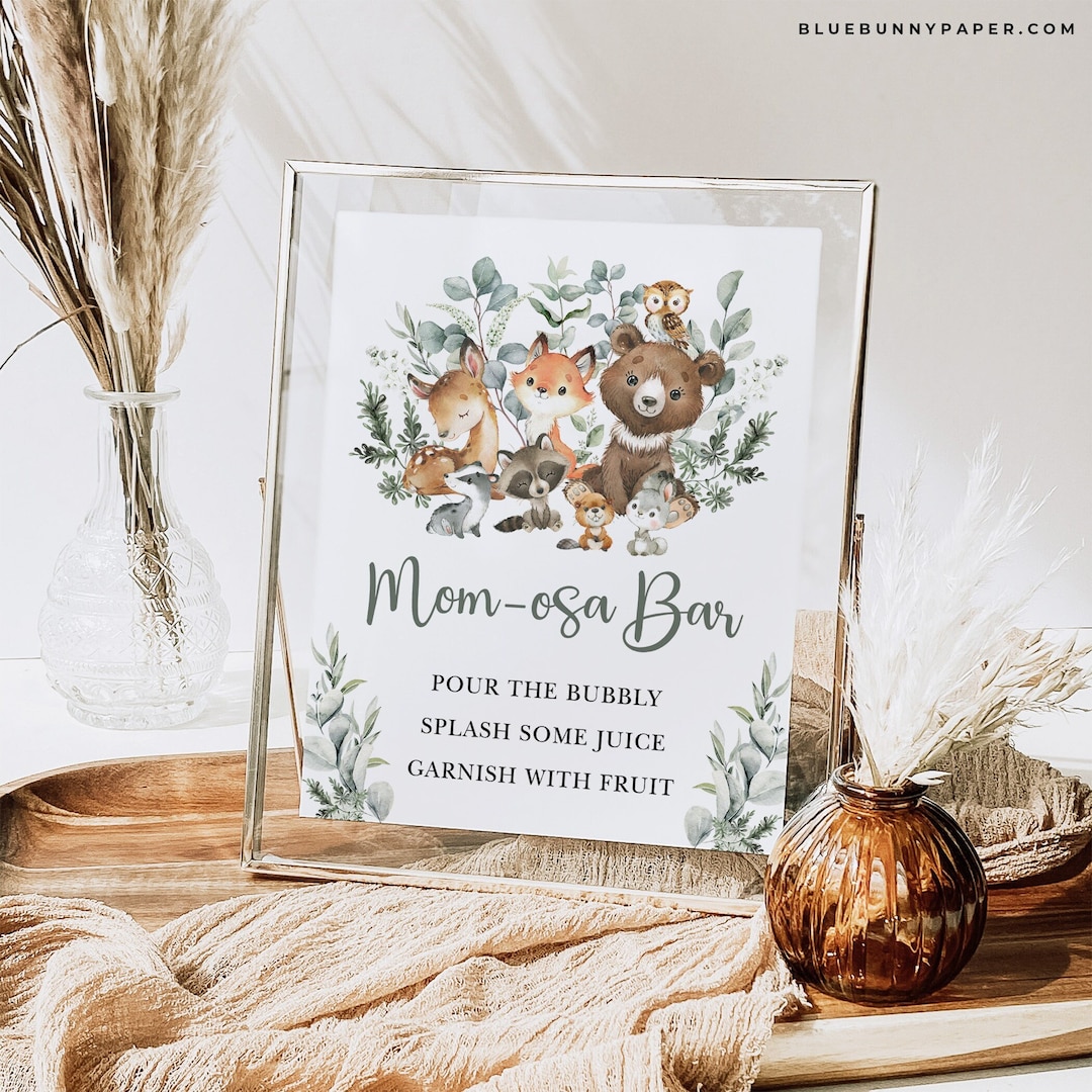 Momosa Bar Sign Woodland Printable Party Decoration Baby Shower Mimosa ...