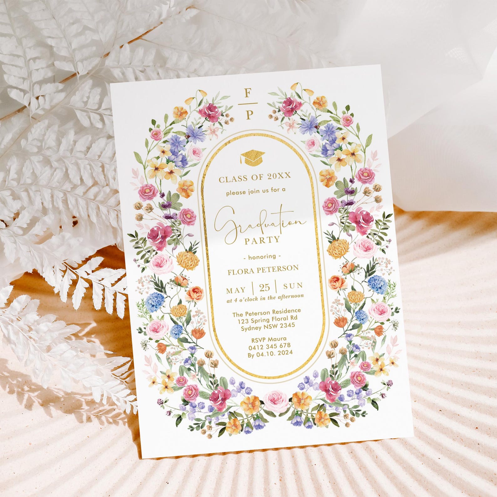 Wildflower Graduation Party Invitation Template, Editable Colorful ...