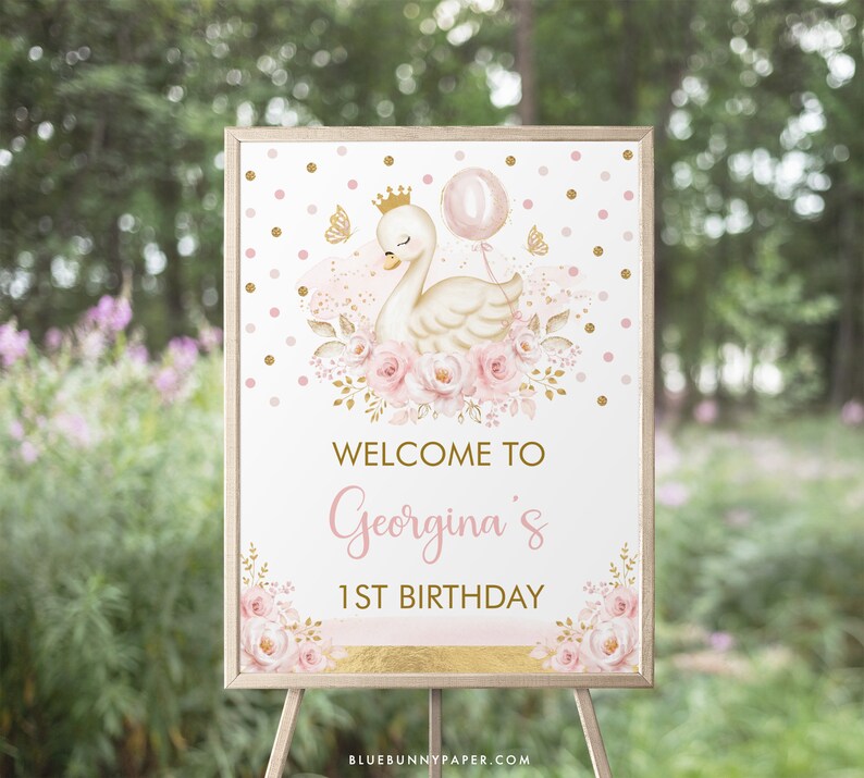 Swan Princess Birthday Welcome Sign Editable Template Pink - Etsy