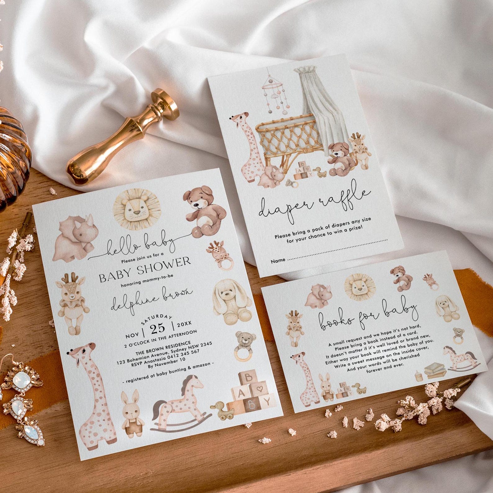 Minimalist Gender Neutral Baby Shower Invitation Bundle, Boho Baby Toys ...
