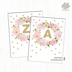 Pink Floral Birthday Printable Banner. Party Decorations. Baby Shower ...