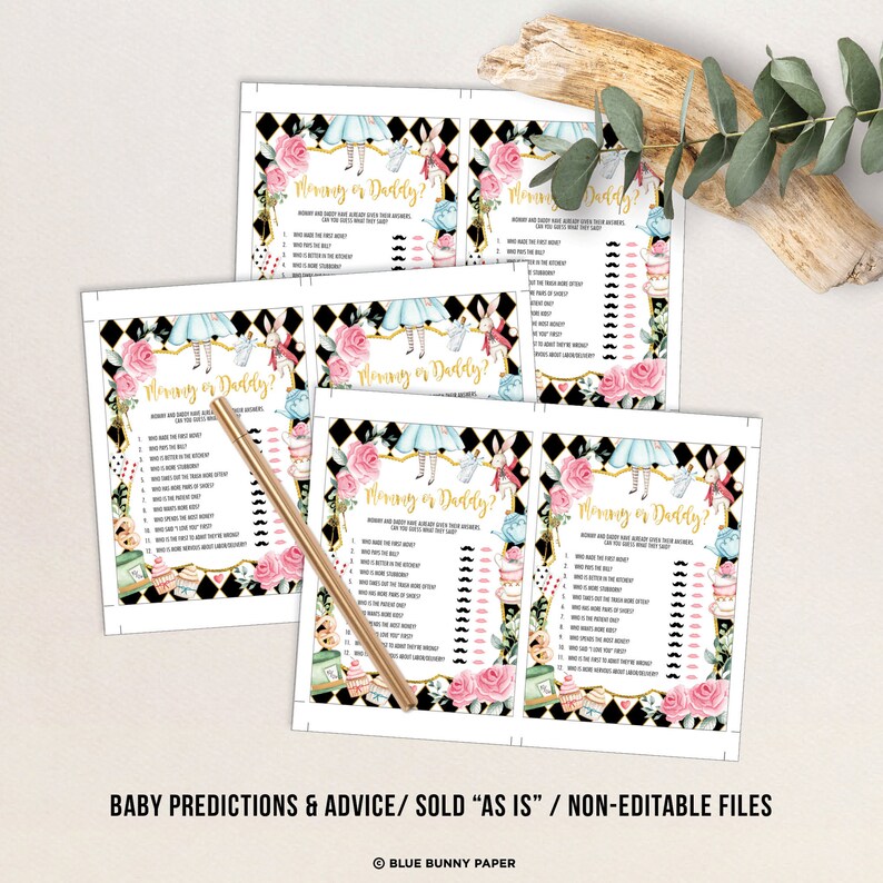 Alice in Wonderland Baby Shower Game Mommy or Daddy Black - Etsy