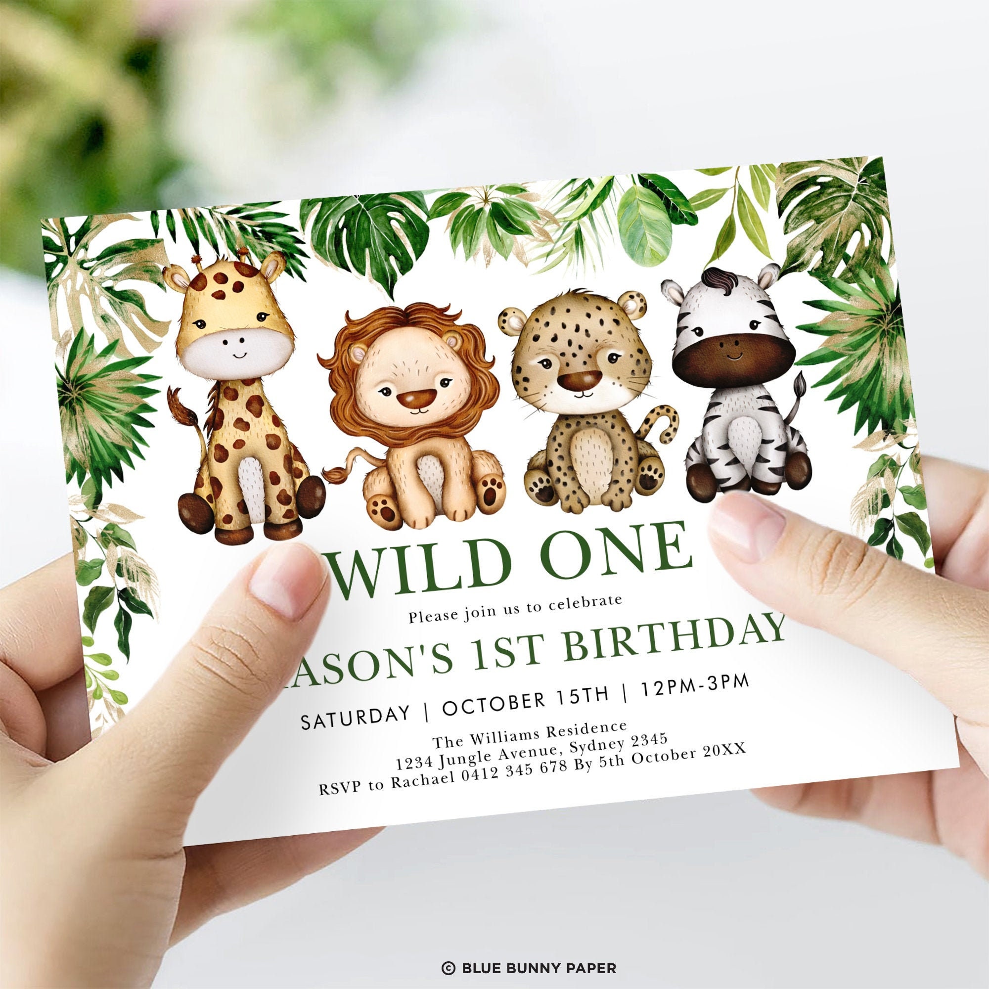 Wild One Birthday Invitation Jungle Safari Animals Party - Etsy