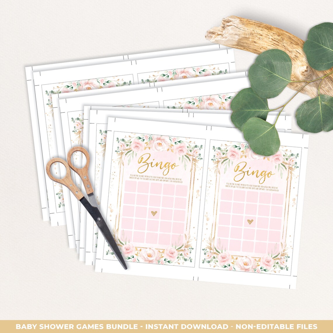 Blush Pink Floral Baby Shower Games Bundle Watercolor Flower - Etsy