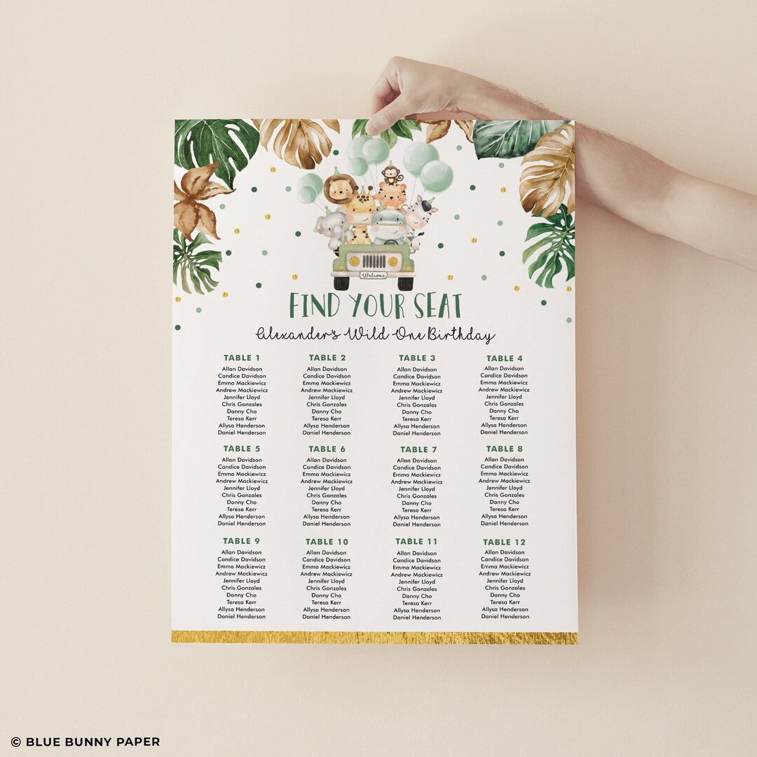 Safari Animals Seating Chart Template, Jungle Wild One 1st Birthday ...