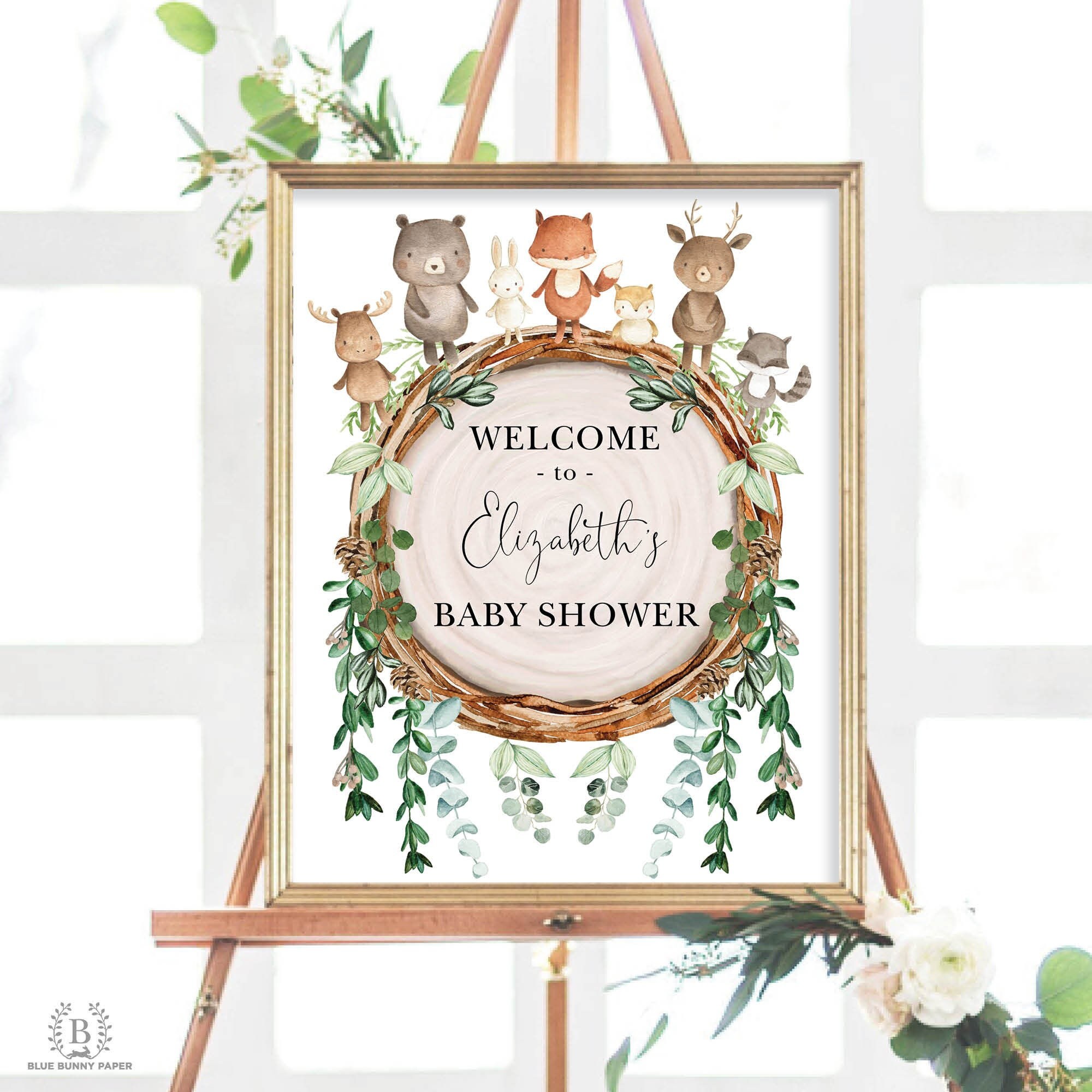 Editable Woodland Welcome Sign Rustic Forest Animals Baby - Etsy