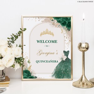 QUINCEAÑERA Welcome Sign Emerald Green Editable Template Enchanted ...
