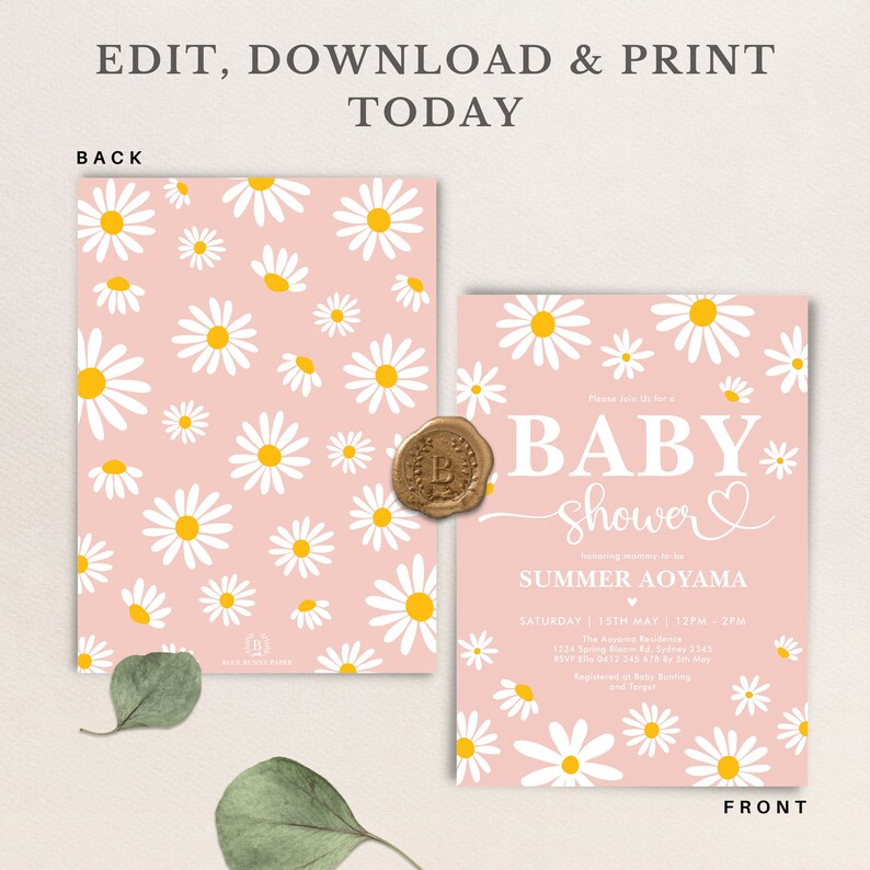 Floral Daisy Baby Shower Invitation Blush Boho Daisy Flowers Baby ...