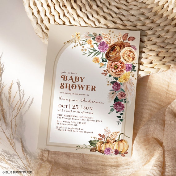 Editable Fall Baby Shower Invitation Boho Pumpkin Baby Sprinkle Invites ...