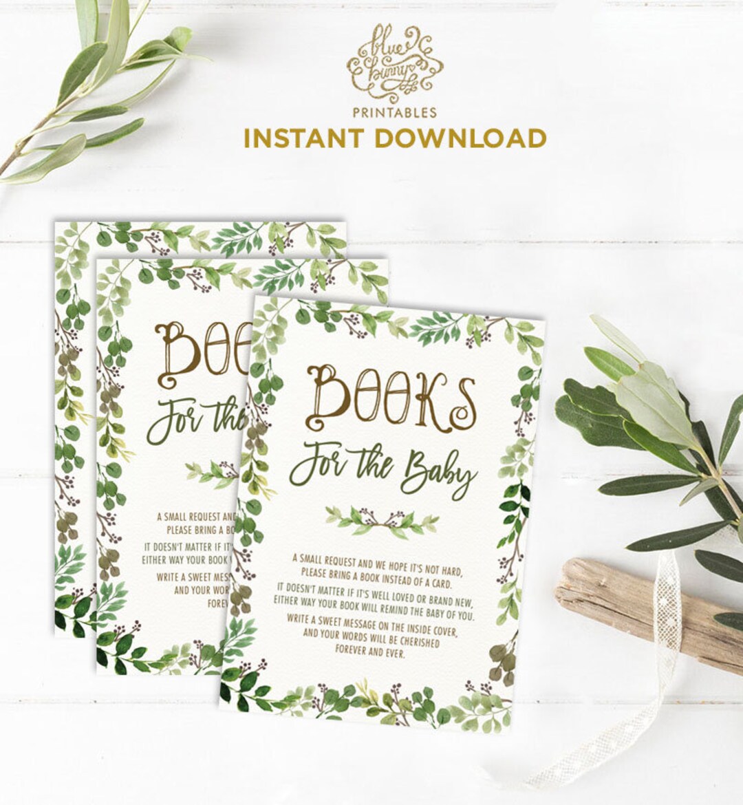 Greenery Books for Baby Insert Card. Woodland Baby Shower Invitation ...