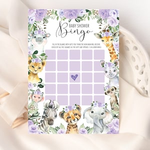 Girl Jungle Bingo Baby Shower Game, Wild Safari Animals Baby Sprinkle ...