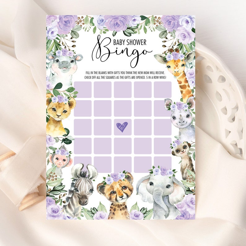 Girl Jungle Bingo Baby Shower Game Wild Safari Animals Baby - Etsy Canada