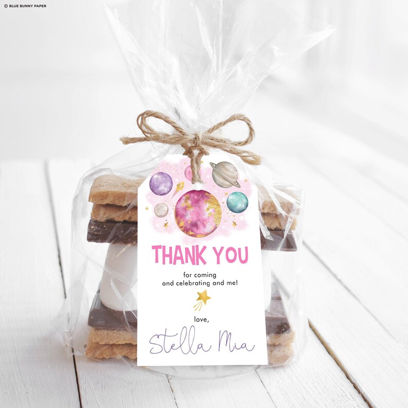 Girl Galaxy Birthday Favor Tag Template, Outer Space Thank You Tag ...
