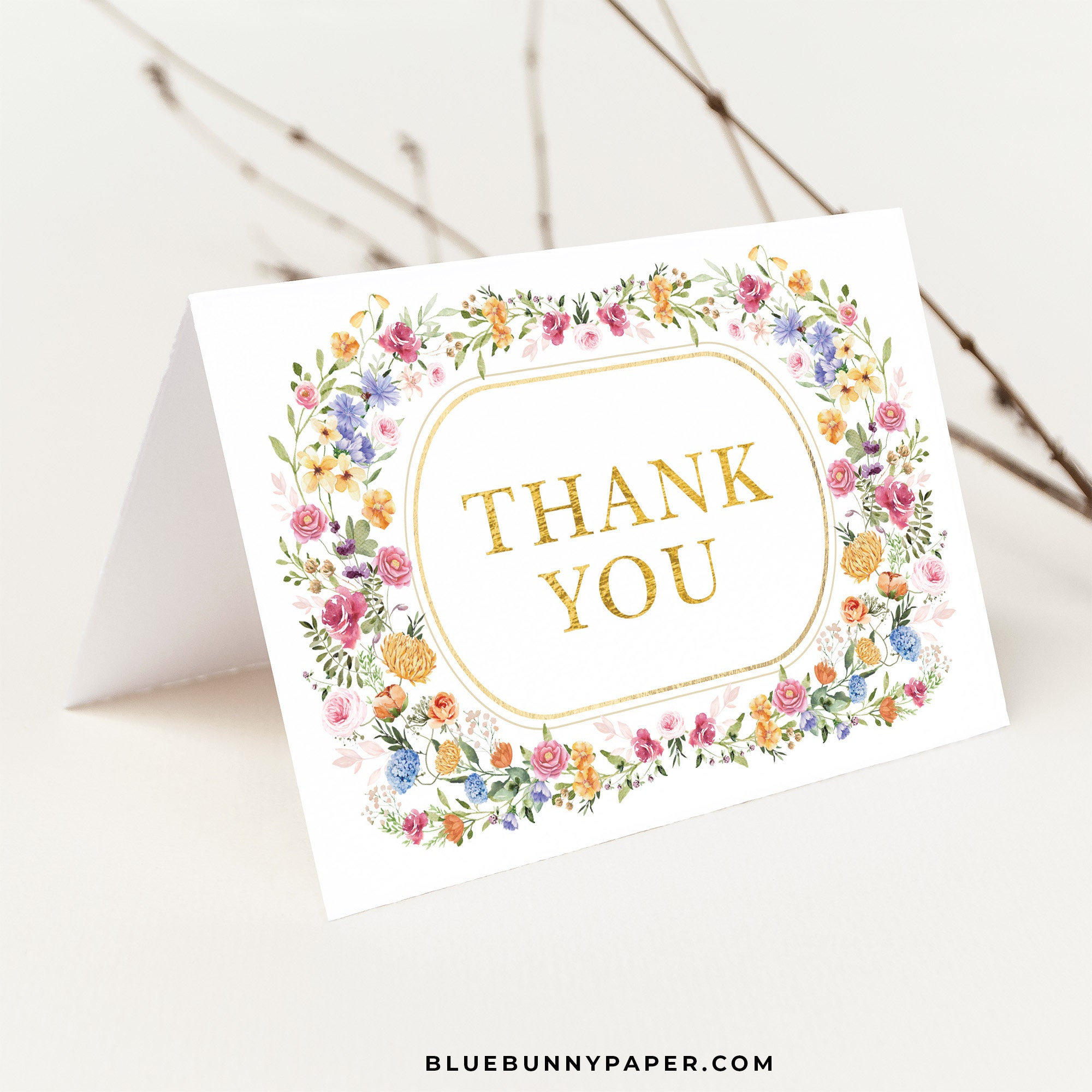 Garden Flowers Folded Thank You Card, Boho Wildflower Bridal Shower ...