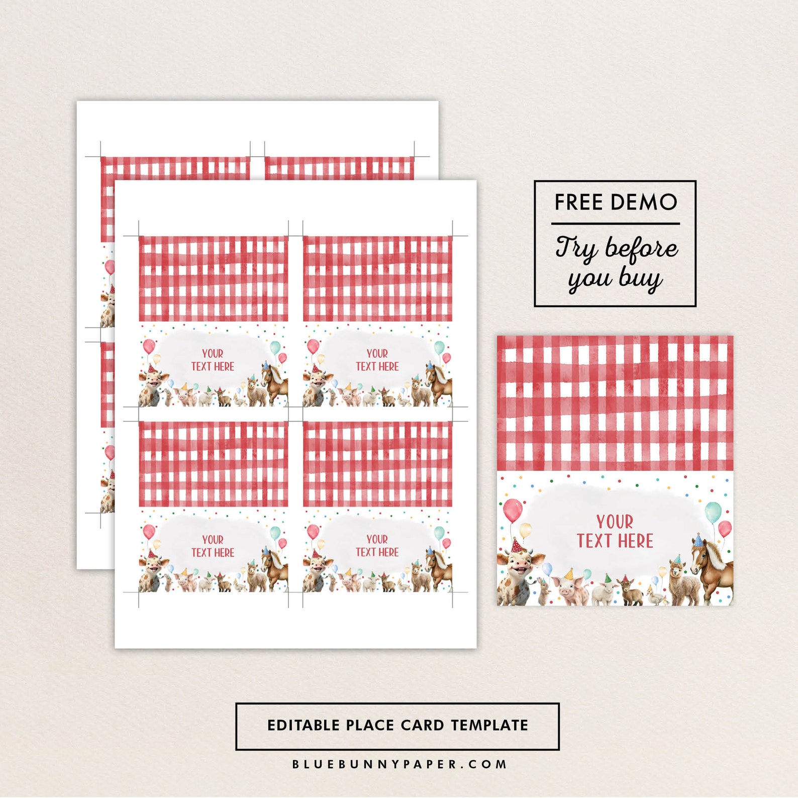 Editable Farm Birthday Food Labels Barnyard Animals Food Tent Place ...