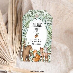 Greenery Woodland Favor Tag Template, Forest Animals Birthday Party ...