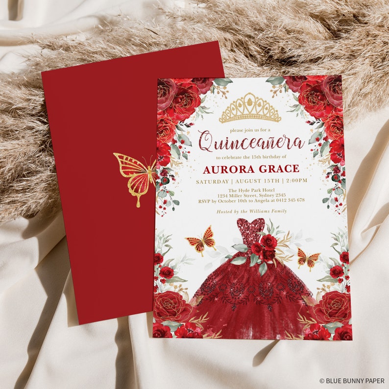 Red Quinceanera Invitation Editable Template Red Roses Mis - Etsy
