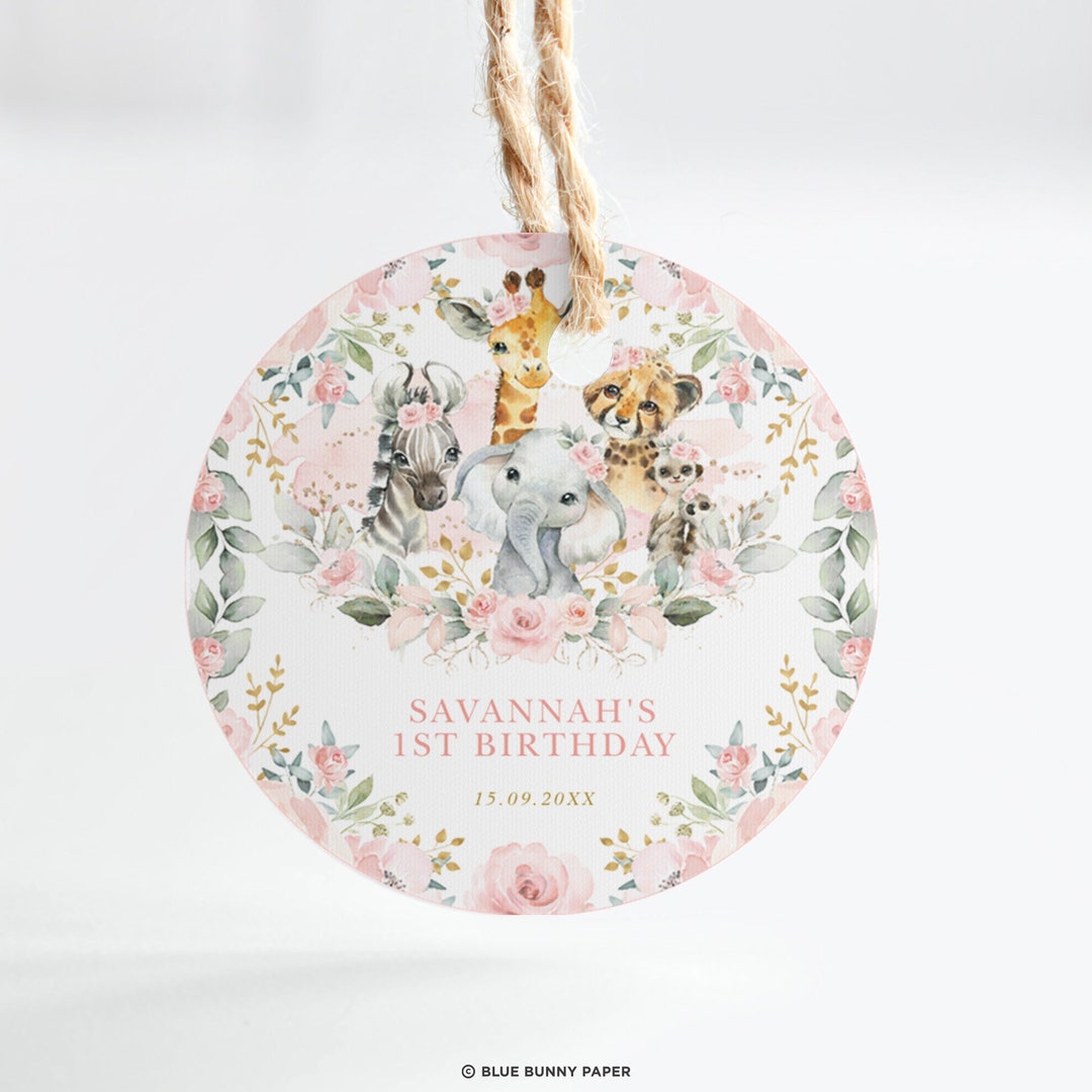 Blush Safari Baby Shower Editable Round Tag Template, Girl Jungle ...