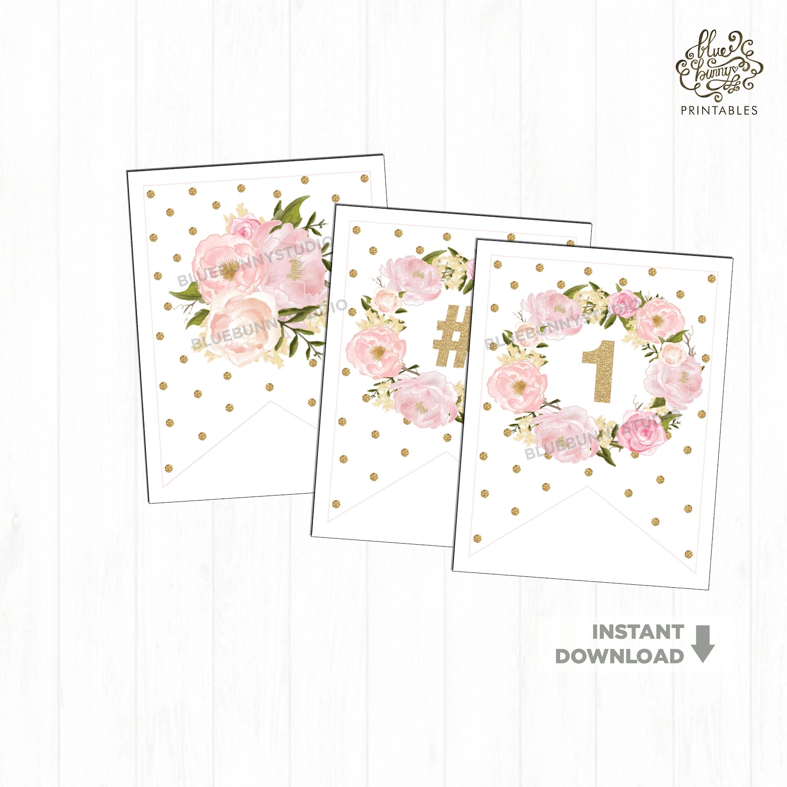 Pink Floral Birthday Printable Banner. Party Decorations. Baby - Etsy