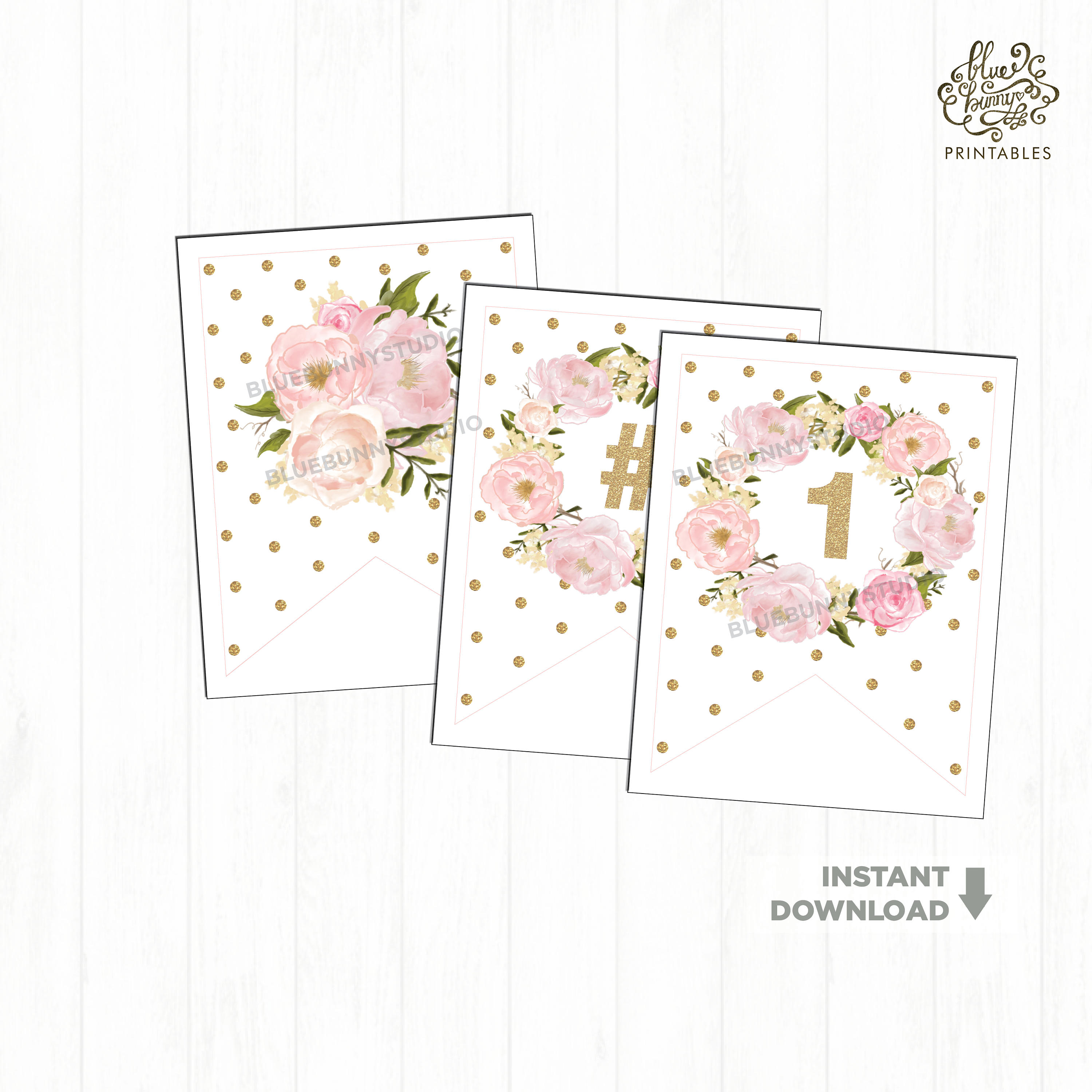 Pink Floral Birthday Printable Banner. Party Decorations. Baby | Etsy