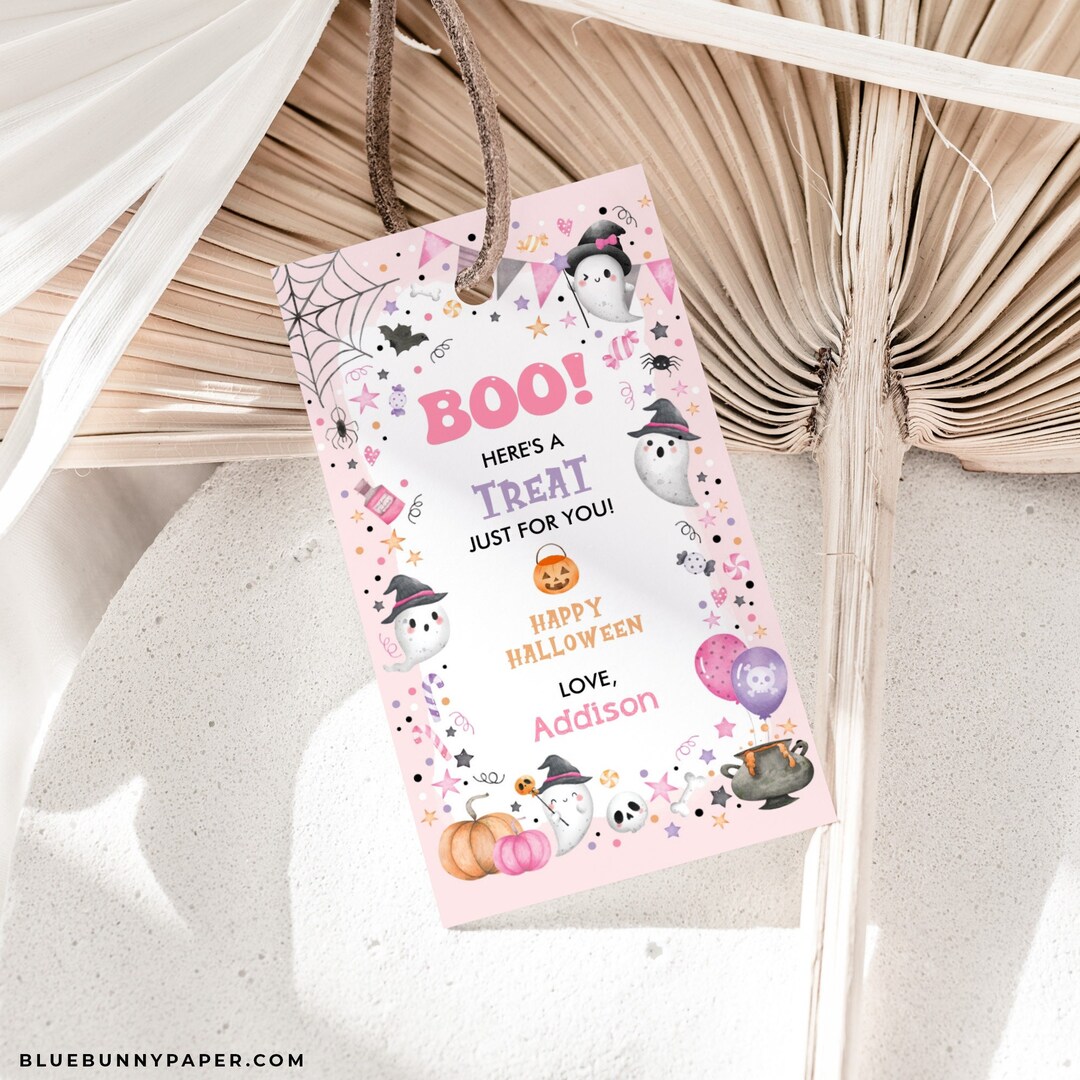Editable Halloween Favor Tags Template Pink Ghost Trick or Treat Gift ...