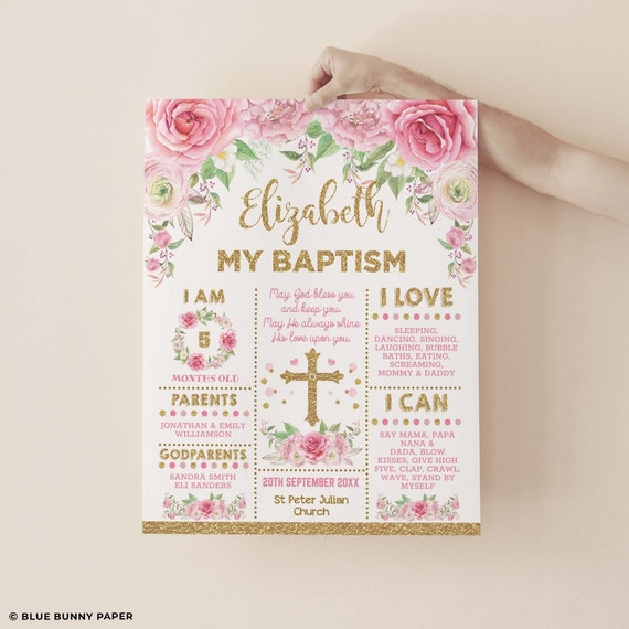 Pink Roses Baptism Chalkboard Sign Pink Gold Floral Baptism | Etsy