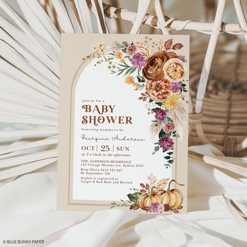 Editable Fall Baby Shower Invitation Boho Pumpkin Baby - Etsy