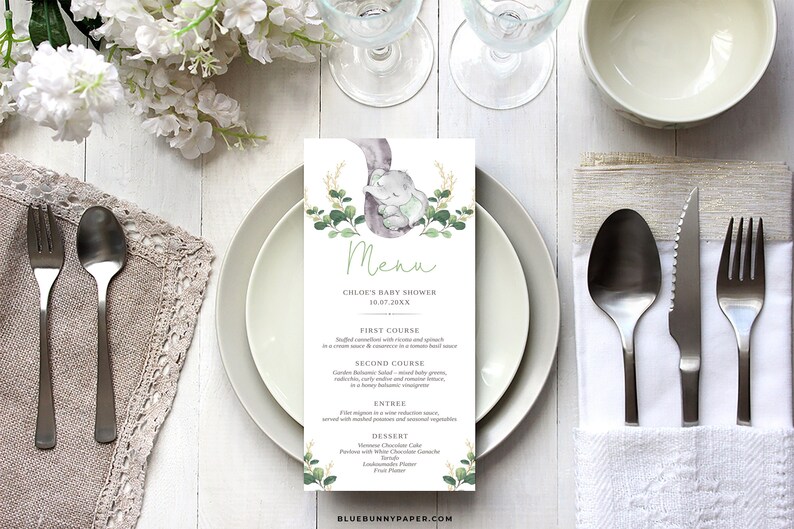 EDITABLE Greenery Elephant Menu Template Eucalyptus Elephant - Etsy