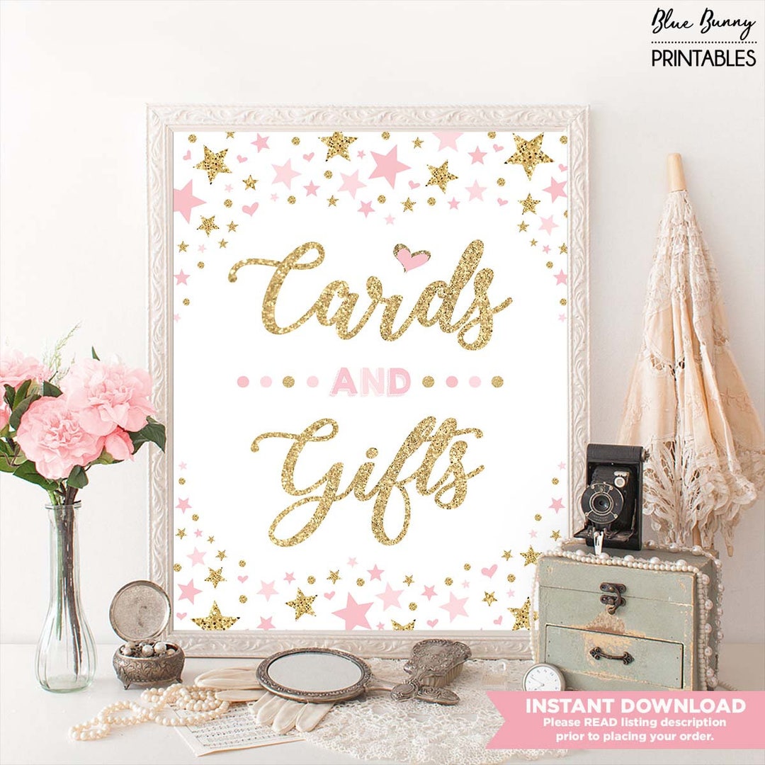 Twinkle Little Star Cards & Gifts Sign. Blush Pink Gold Glitter Stars ...