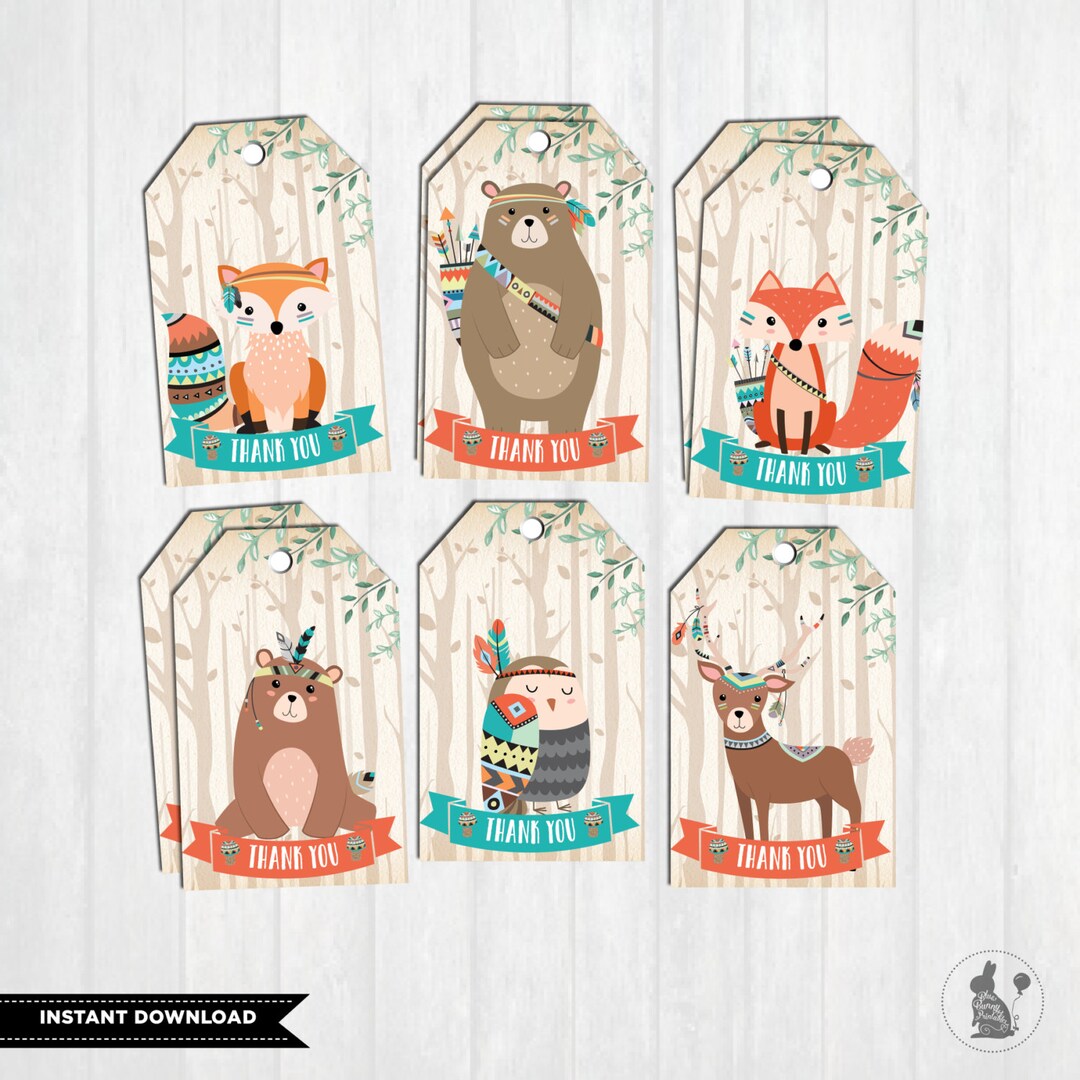 TRIBAL WOODLAND Favor Tags. First Birthday Party Decor. Baby Shower ...
