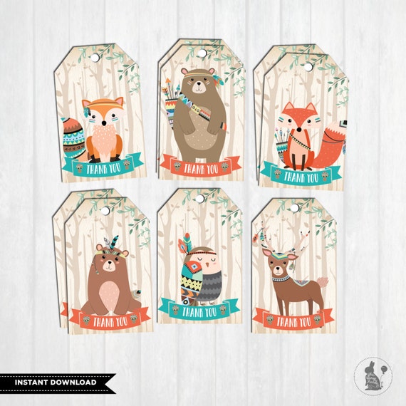 TRIBAL WOODLAND Favor Tags. First Birthday Party Decor. Baby Shower ...