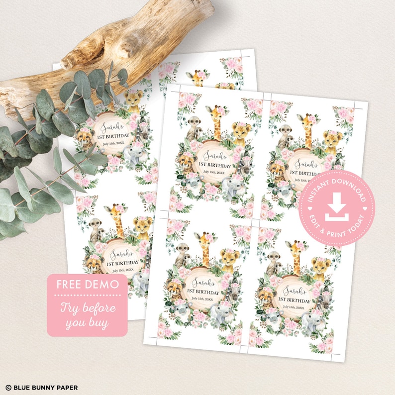 Editable Girl Jungle Juice Pouch Labels Safari Animals Labels - Etsy