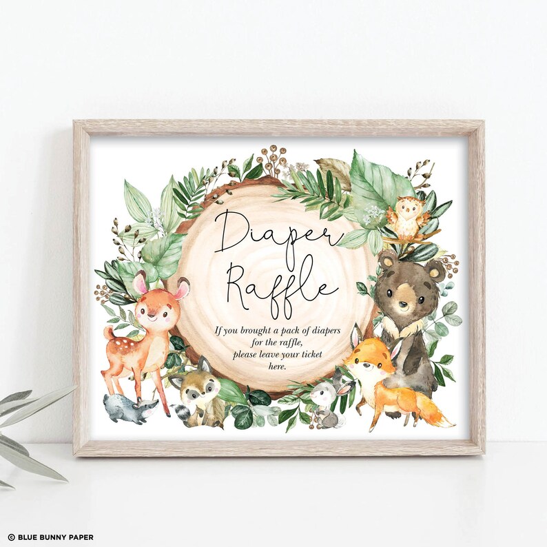 Diaper Raffle Sign Woodland Animals Baby Shower Printable - Etsy