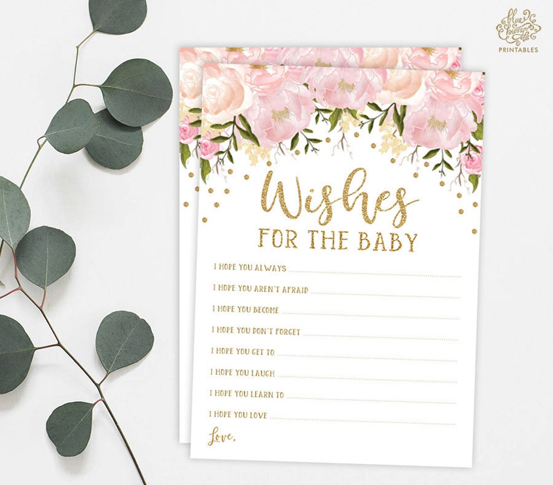 Pastel Pink Wishes for the Baby Card. Pink Gold Floral Baby Shower Well ...