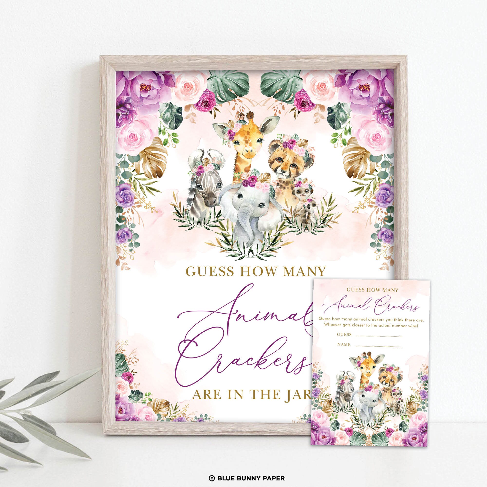 Paper & Party Supplies Jungle Animals Purple Pink Floral Printable ...