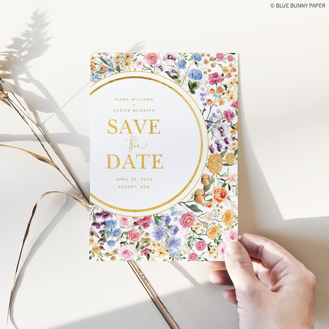 Garden Flowers Save the Date Template, Wildflower Wedding Digital ...