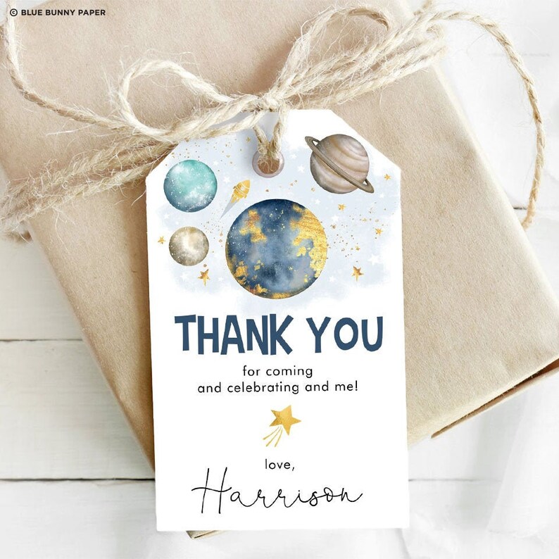 Outer Space Favor Tag Template, Galaxy Birthday Thank You Tag, Navy ...